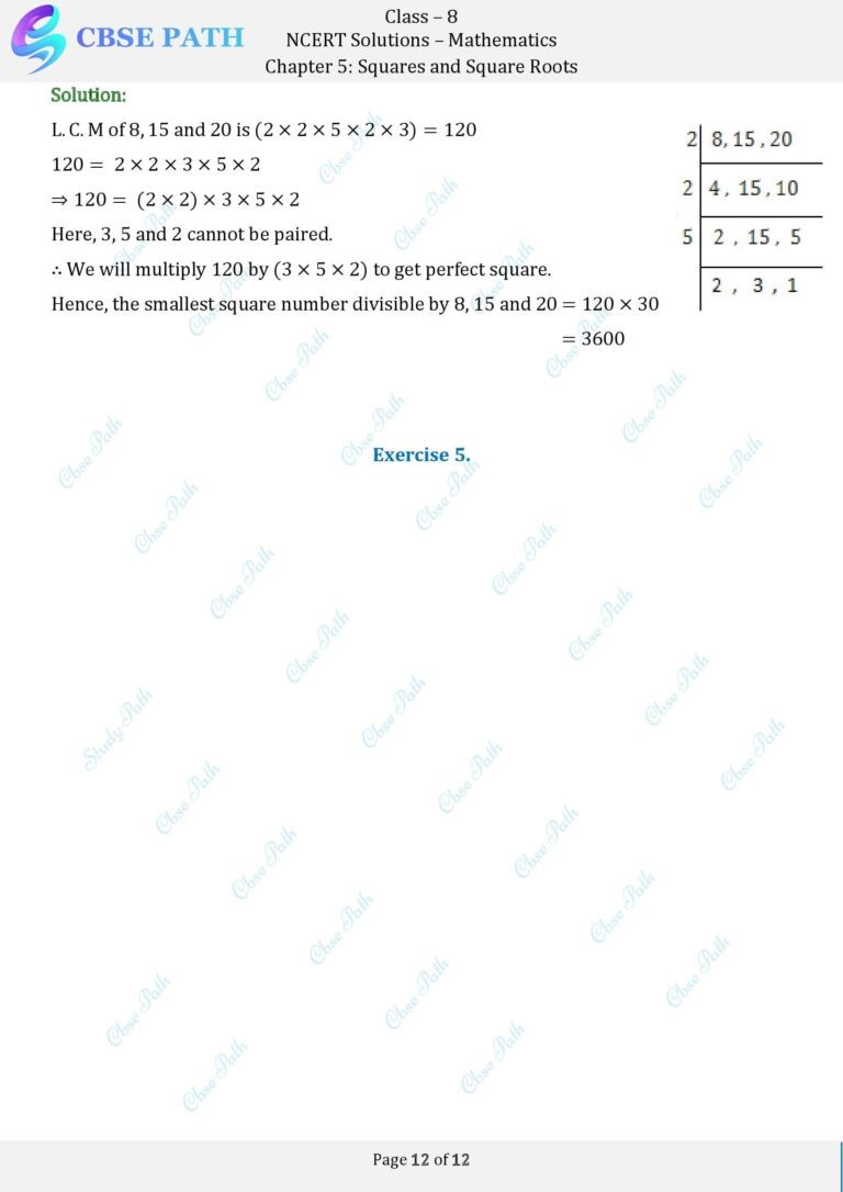 NCERT Solutions for Class 8 Maths Exercise 5.3 Squares and Square Roots ...