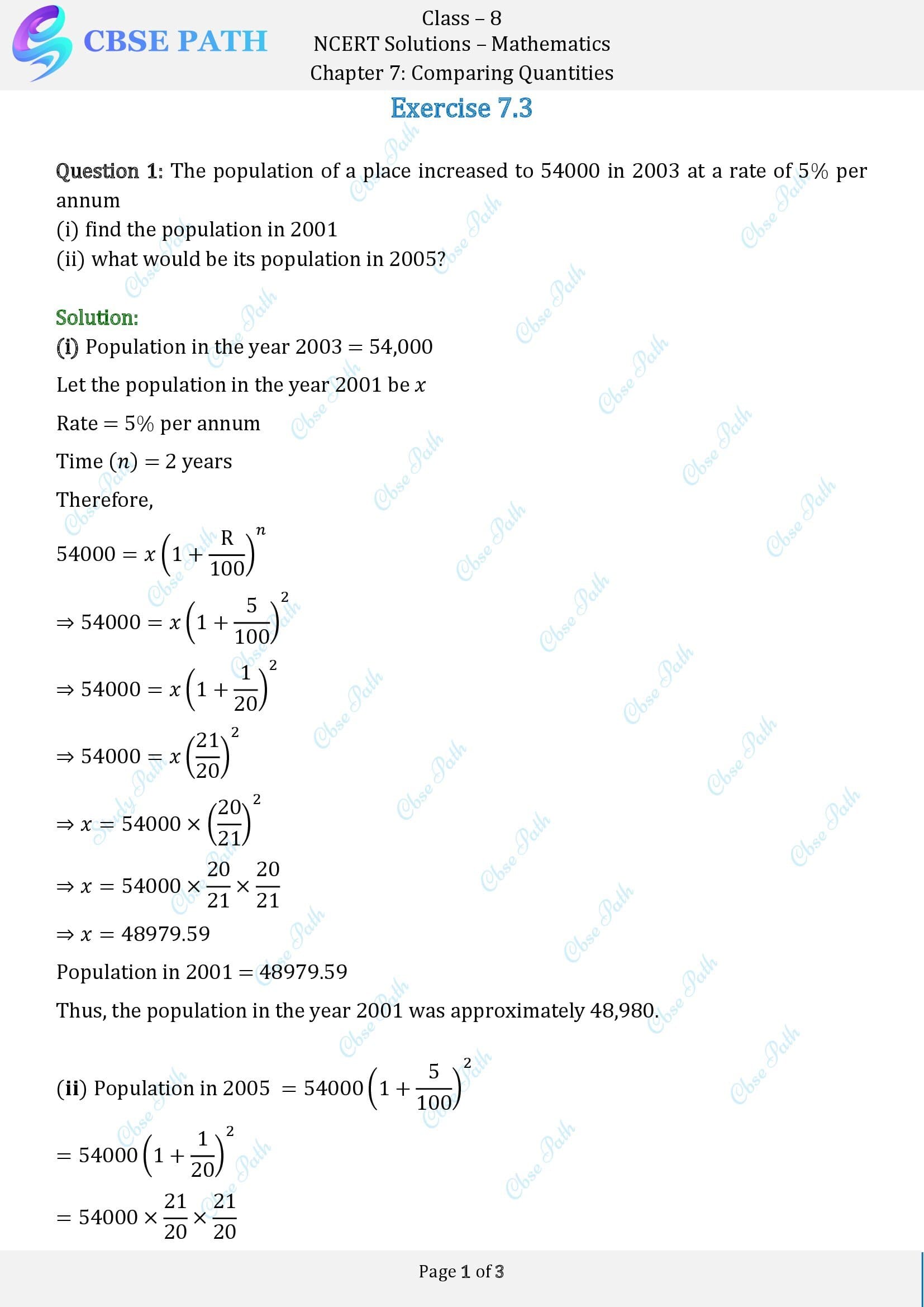 NCERT Solutions For Class 8 Maths Exercise 7 3 Comparing Quantities NCERT Solutions For Class 8 Maths Exercise 7 3 Comparing Quantities