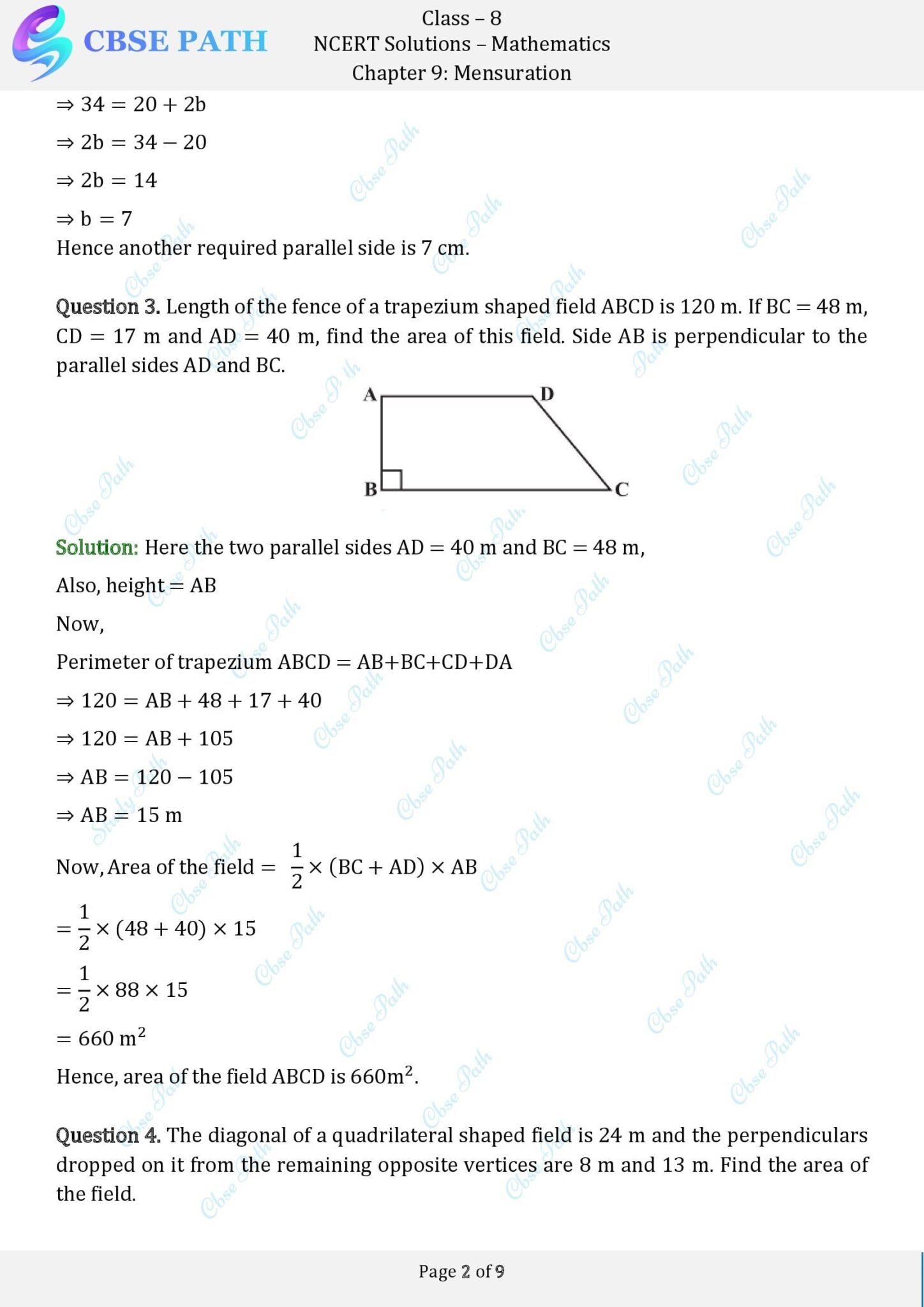 NCERT Solutions for Class 8 Maths Exercise 9.1 Mensuration (2024-25 ...
