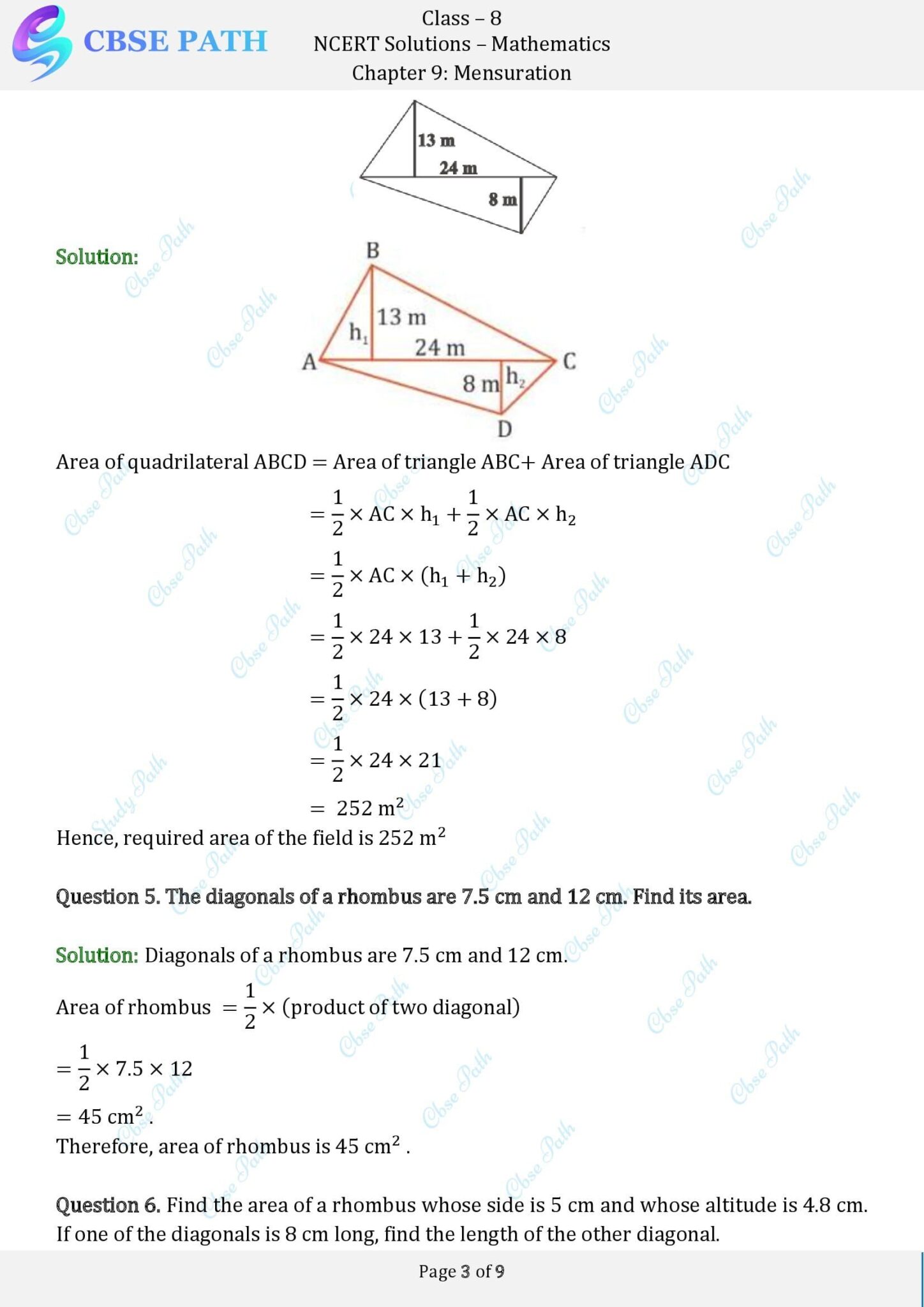 NCERT Solutions for Class 8 Maths Exercise 9.1 Mensuration (2024-25 ...