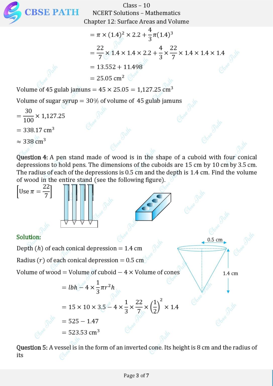 NCERT Solutions for Class 10 Maths Exercise 12.2 Surface Areas and Volumes - CBSE Path
