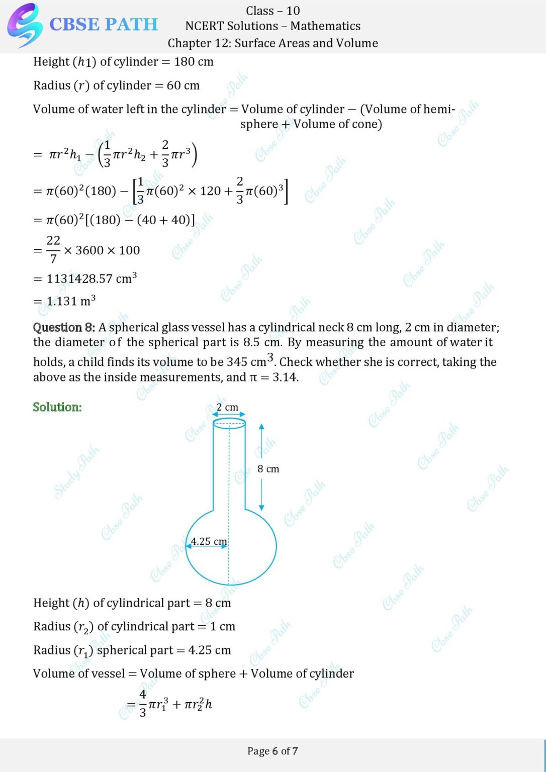 NCERT Solutions for Class 10 Maths Exercise 12.2 Surface Areas and Volumes - CBSE Path
